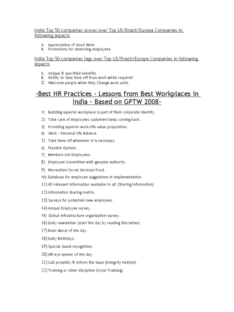 Best HR Practices - Great Place To Work | PDF | Work–Life Balance ...