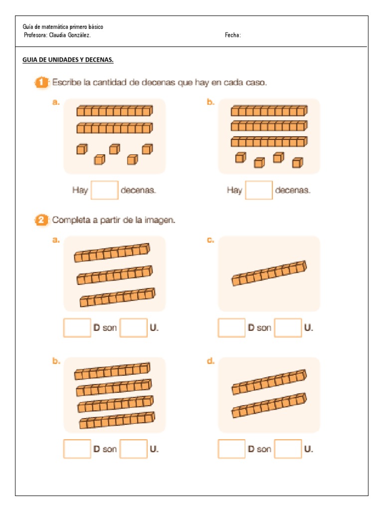 Guía de Matemática Primero Básico UNIDAD Y DECENA | PDF
