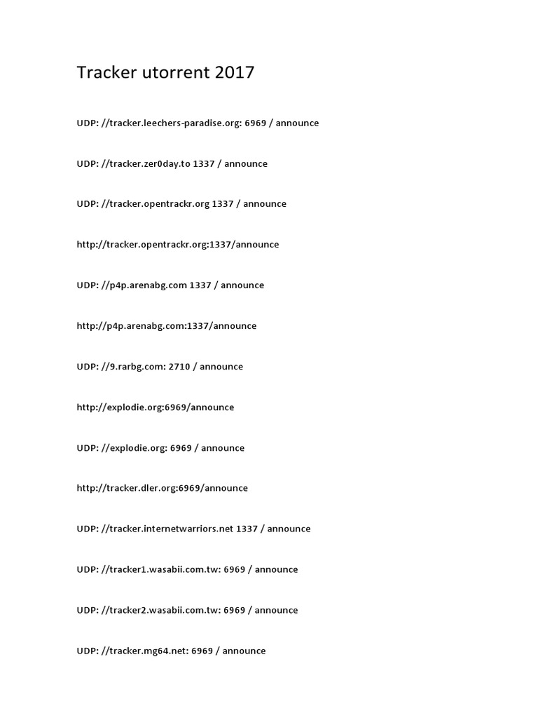 A comprehensive list of torrent trackers for uTorrent in 2017 | PDF ...