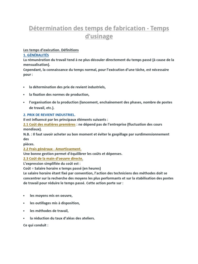 Détermination Des Temps de Fabrication - Temps D'usinage | PDF | Usinage | Salaires
