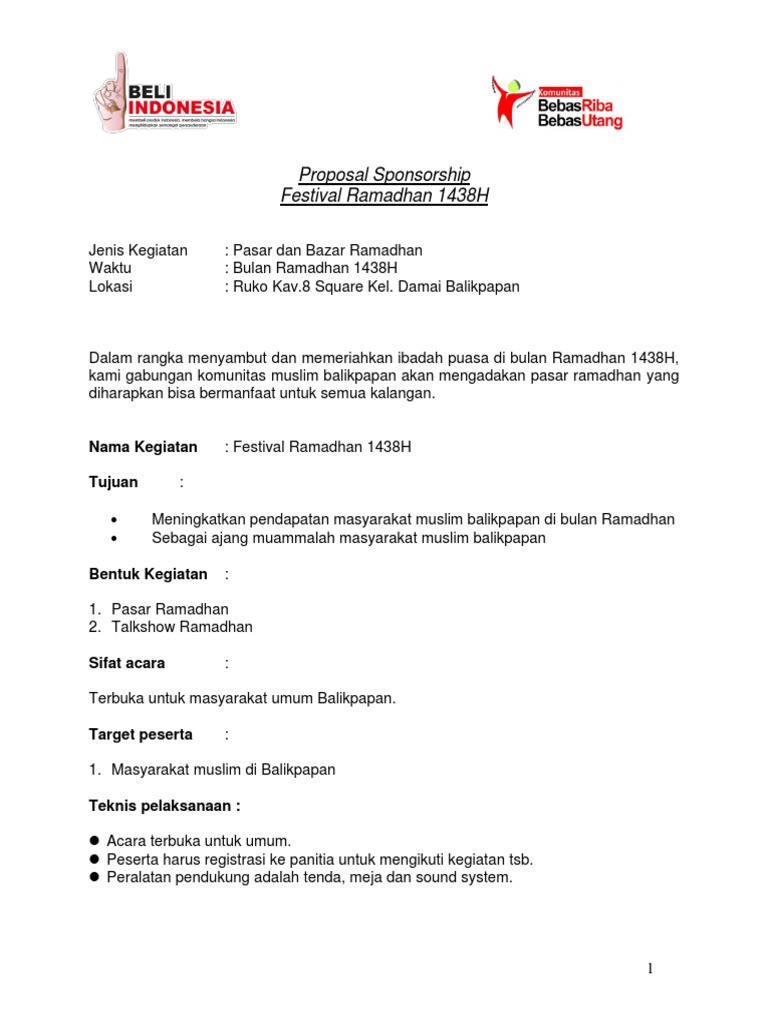 Proposal Festival Ramadhan 1438H | PDF | Griya & Taman