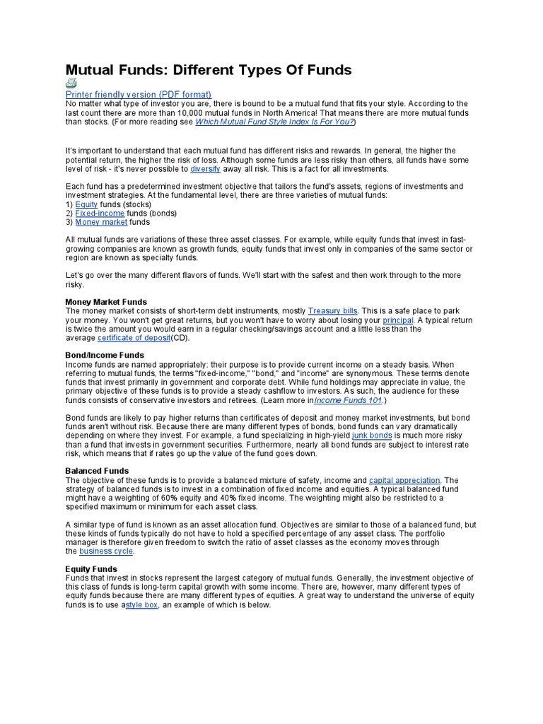 Types of Mutual Funds Explained | PDF | Investing | Mutual Funds