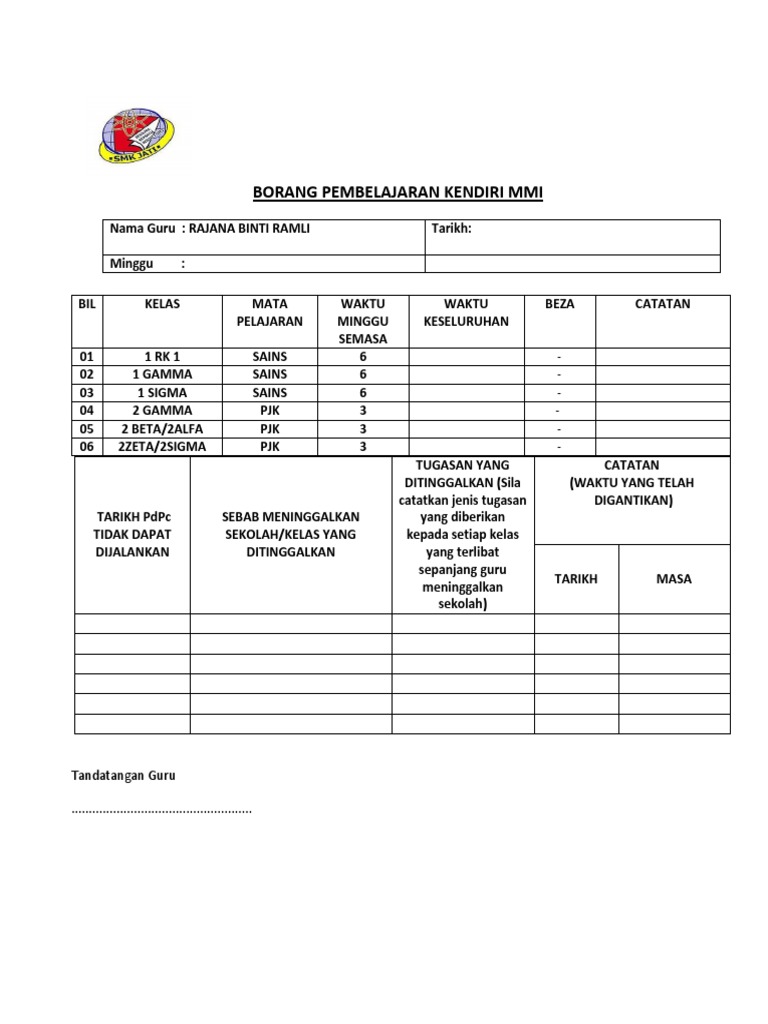 Borang Pembelajaran Kendiri Mmi | PDF