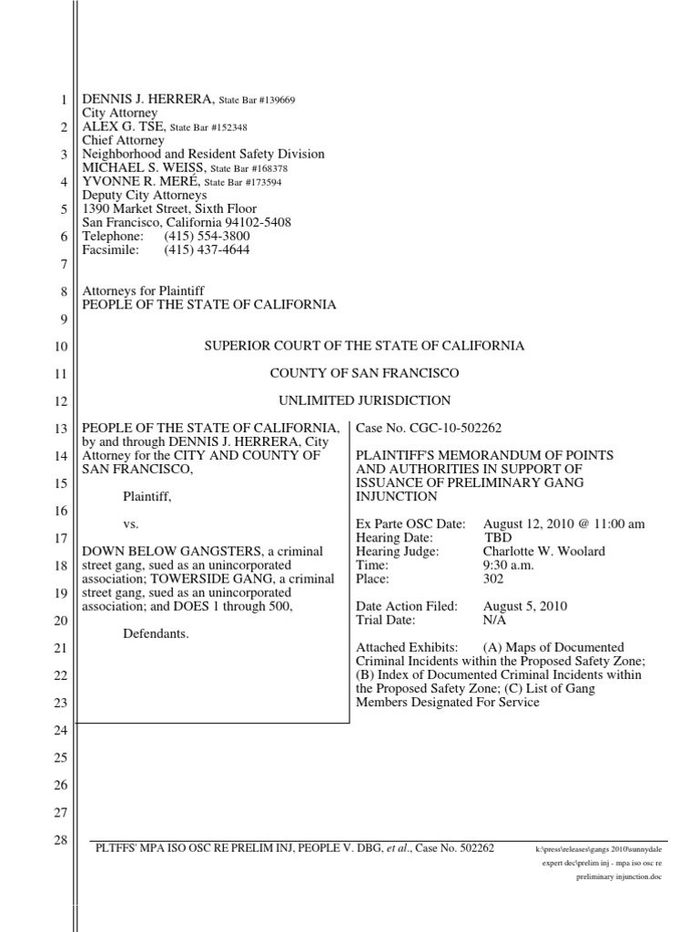 Visitacion Valley Gang Injunction | PDF | Nuisance | Injunction