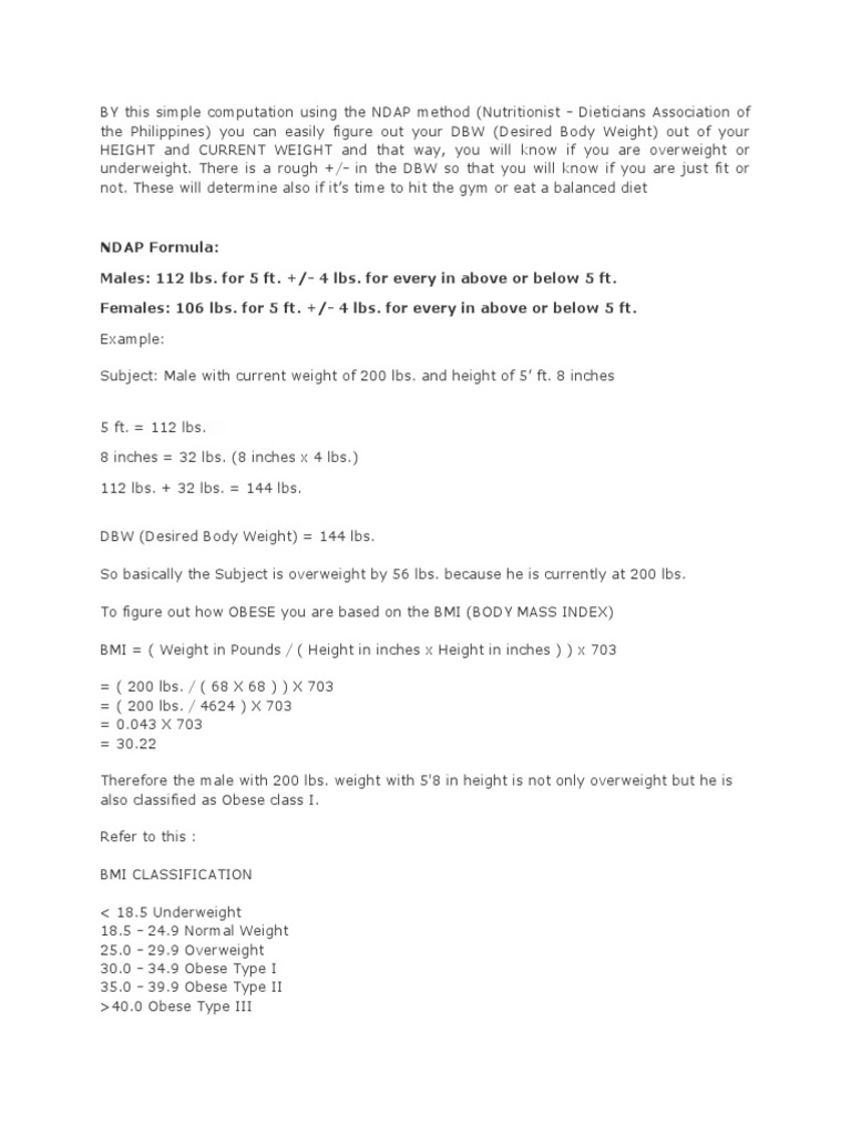 NDP Tanhauser Formula | PDF | Body Mass Index | Obesity