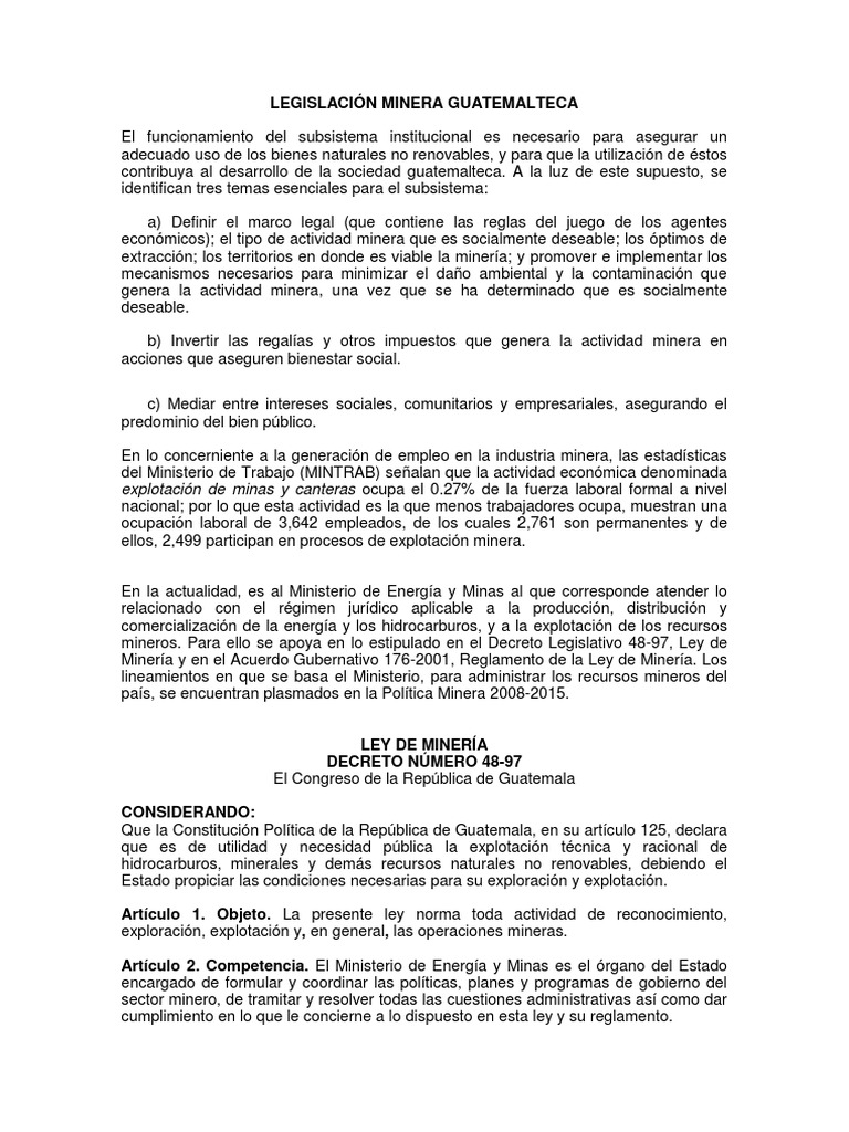 Legislación Minera Guatemalteca | PDF | Minería | Evaluación de impacto ambiental