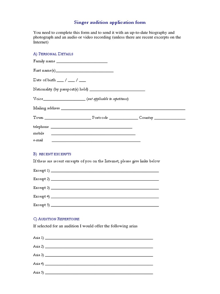 Audition Application Form 2016 | PDF | Audition | Communication