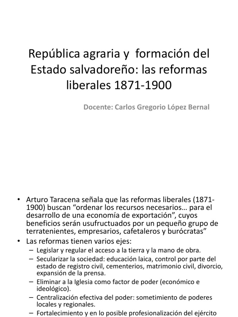 Estado y Reformas Liberales PDF | PDF | El Salvador | Economía (general)