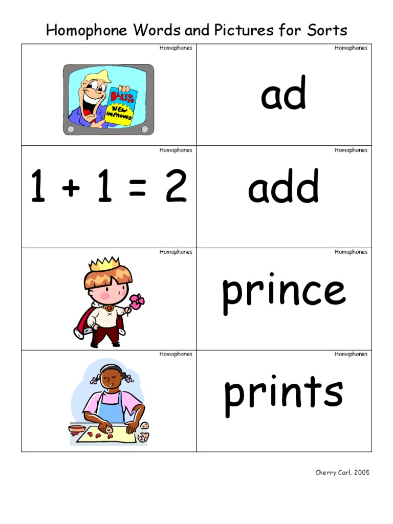 Homophones Pictures and Words For Sorts | PDF