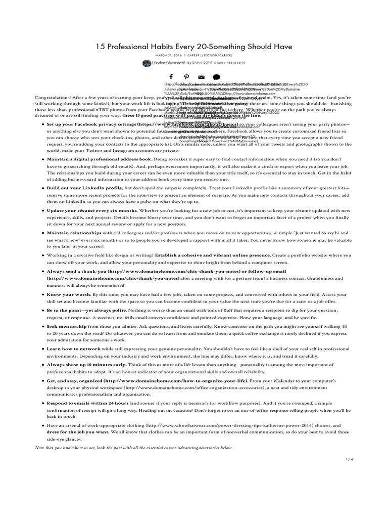 15 Professional Habits Every 20-Something Should Have MyDomaine | PDF ...