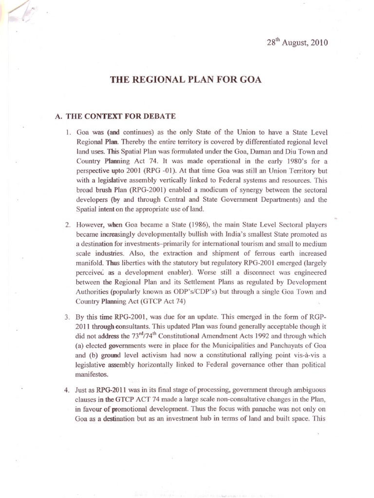 Regional Plan For Goa | PDF | Government