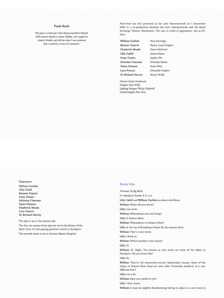 Punk Rock by Simon Stephens Script PDF | PDF