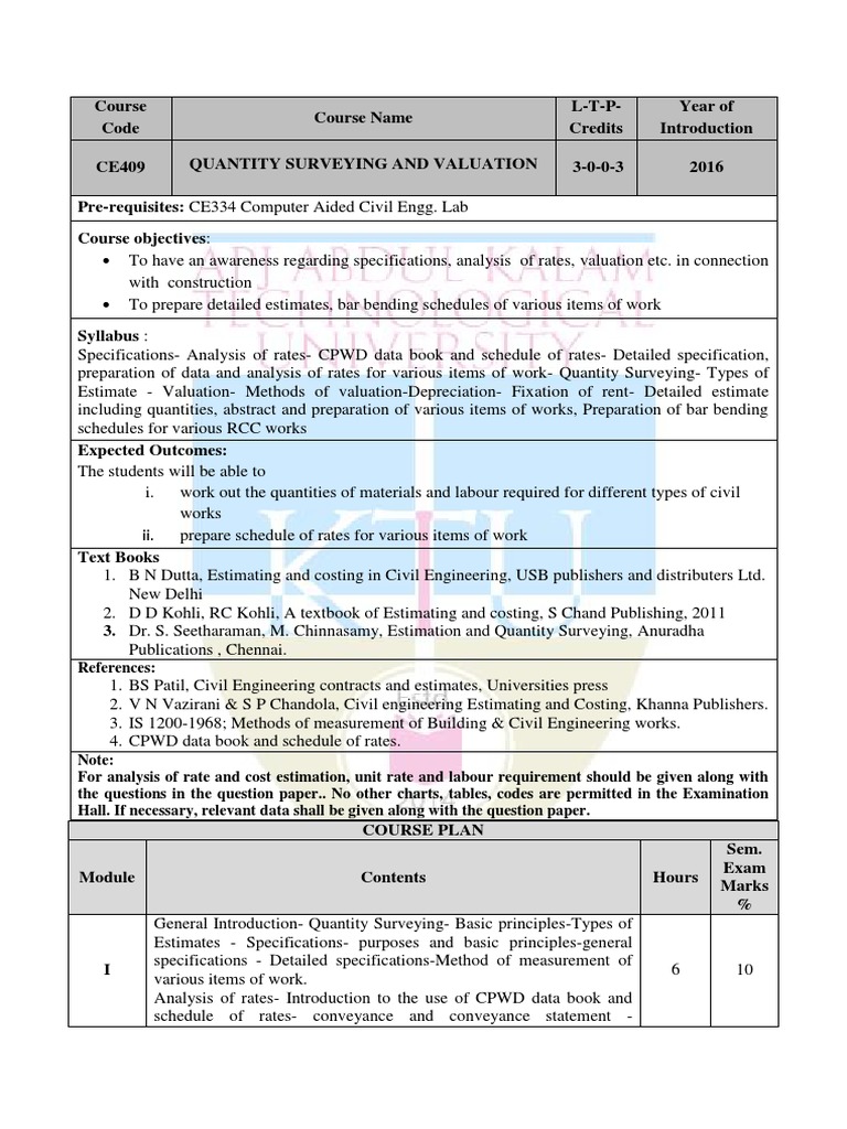 Quantity Surveying & Valuation Course | PDF | Test (Assessment ...