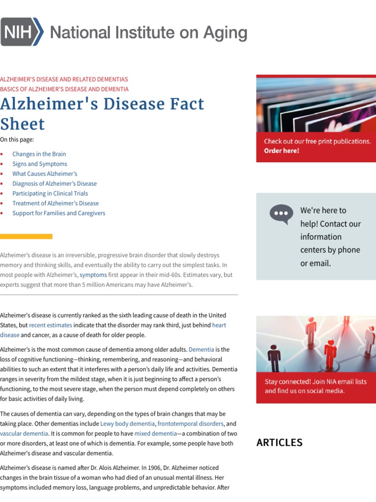 Alzheimer's Disease Fact Sheet | PDF | Alzheimer's Disease | Dementia