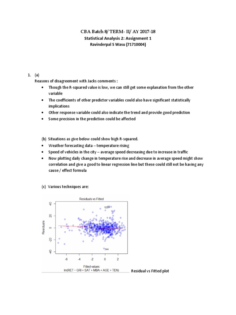 Statistics - Assignment | PDF | Coefficient Of Determination | Regression Analysis