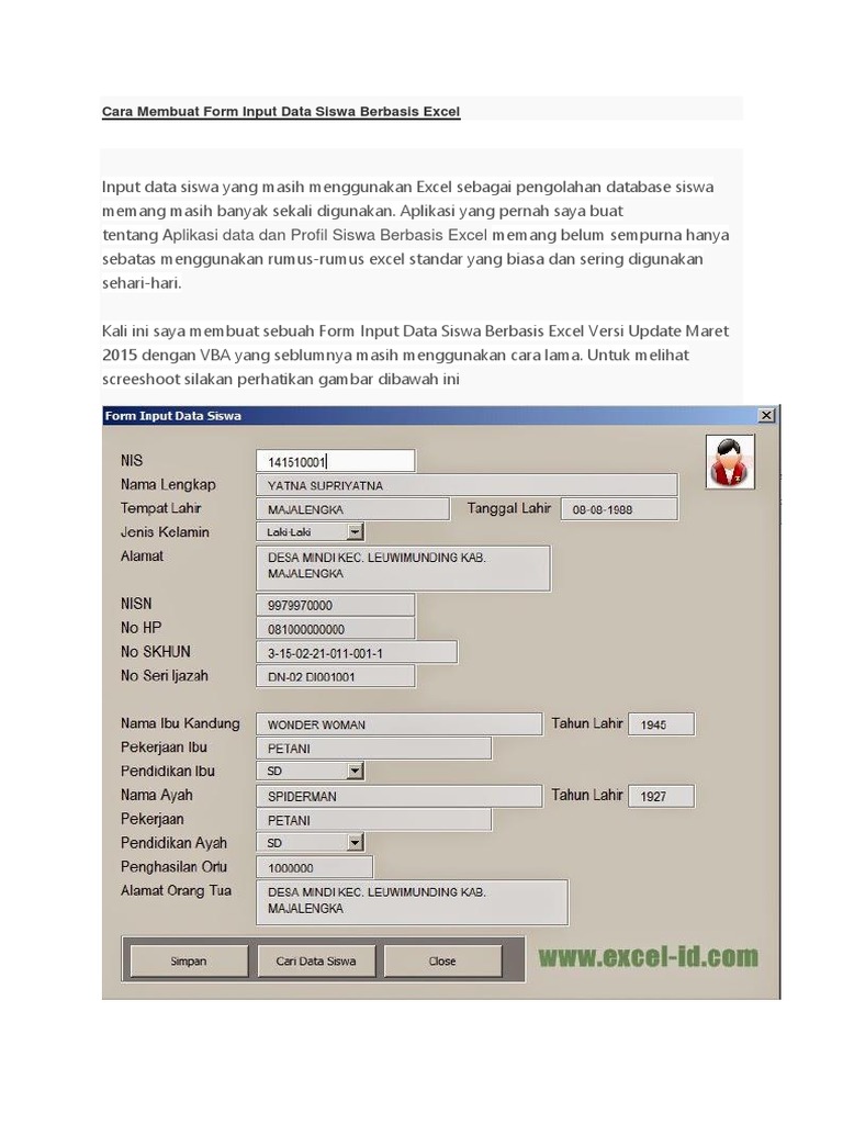 Cara Membuat Form Input Data Siswa Berbasis Excel | PDF