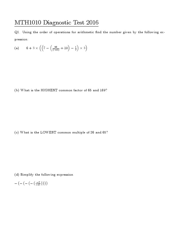 Diagnostic Test | PDF | Quadratic Equation | Fraction (Mathematics)