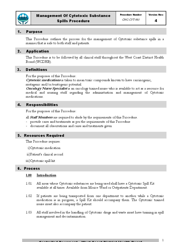 Management of Cytotoxic Substance Spills Procedure | Patient | Personal ...