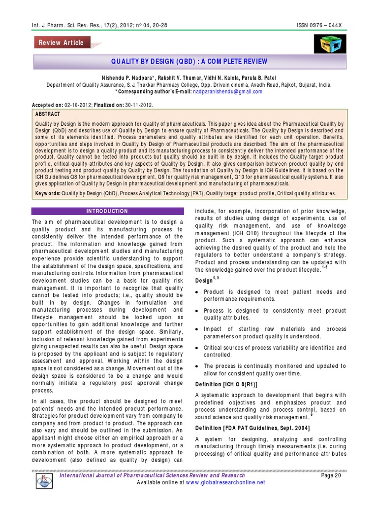 Quality by Design (QBD) - Complete Review | PDF | Risk Management | Design