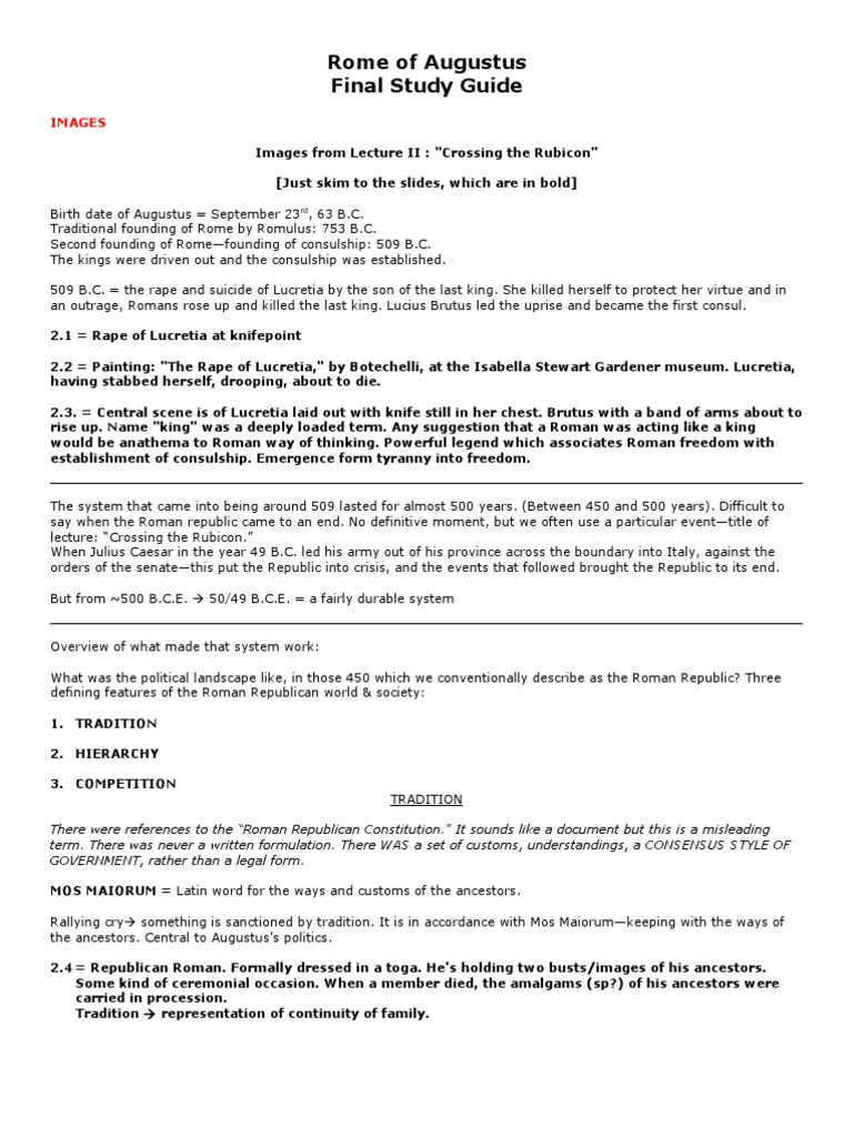 Rome of Augustus Study Guide | PDF | Augustus | Roman Republic