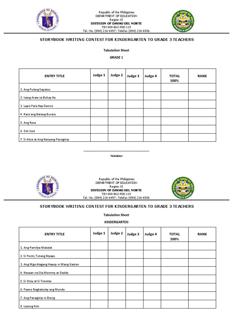 Judging Sheet - Storybook Writing 123 Final | PDF