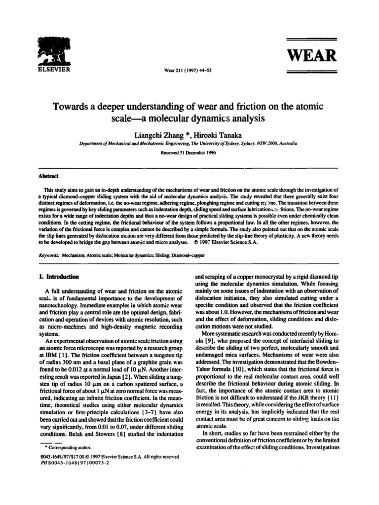 Towards A Deeper Understanding of Friction and Wear On The Atomic Scale ...