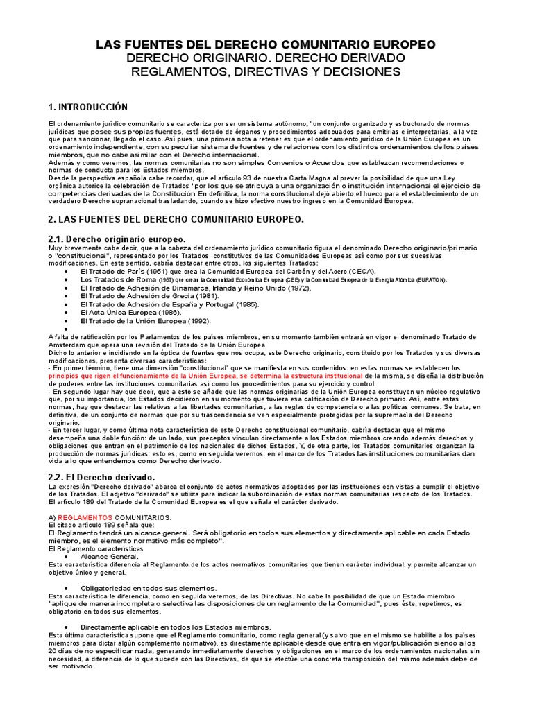 Las Fuentes Del Derecho Comunitario | PDF | Ley de la Unión Europea ...