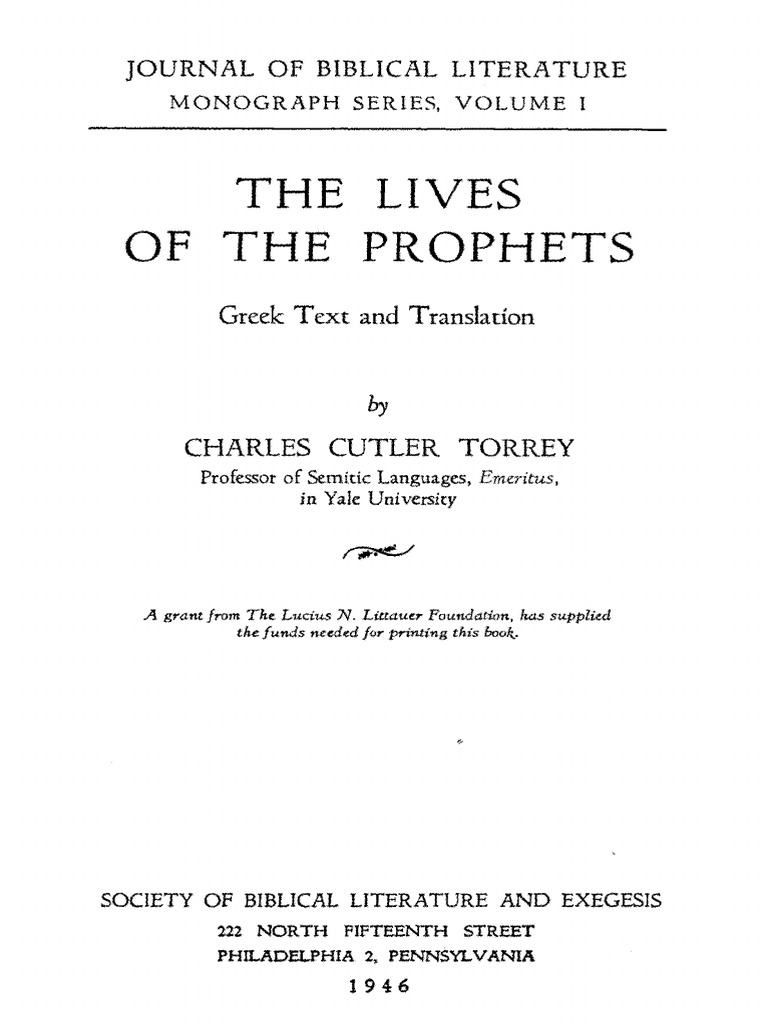 (Charles Cutler Torrey) The Lives of The Prophets | PDF | Ancient ...
