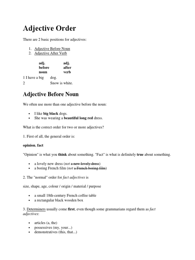 Adjective Order | PDF | Adjective | Verb