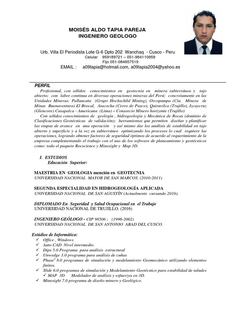 CV Moises Tapia-Residente | PDF | Minería | Ingeniería