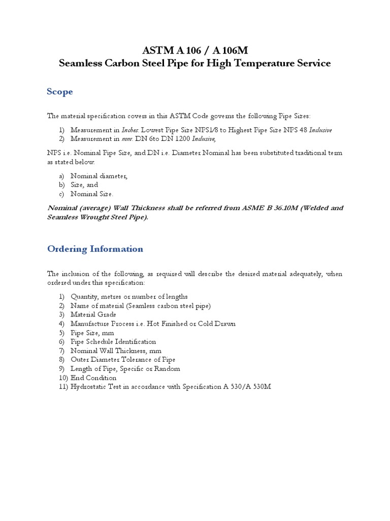 Extracts Of Astm A 106 Pdf Pipe Fluid Conveyance Metals