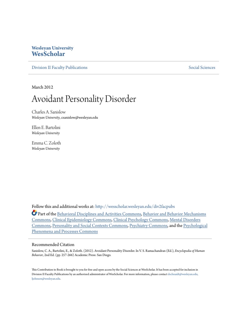 Avoidant Personality Disorder PDF | PDF | Diagnostic And Statistical ...