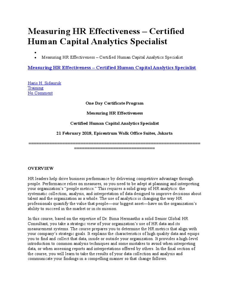 Measuring HR Effectiveness: A One-Day Certificate Program on Certified ...