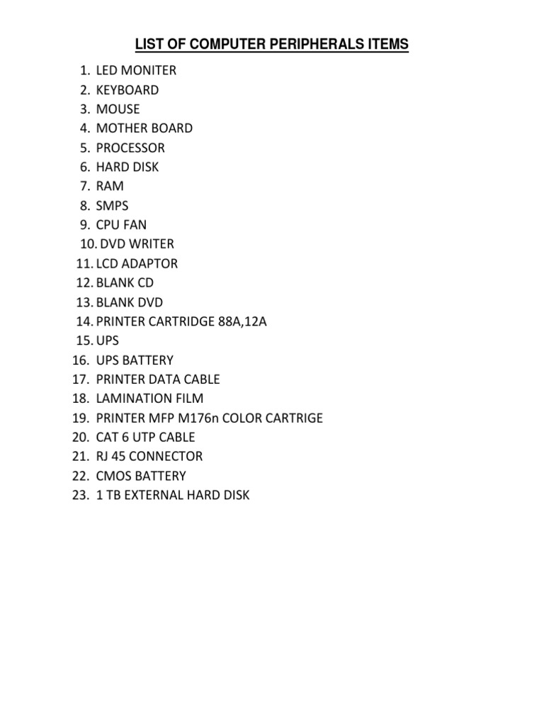 List of Computer Peripherals Items | PDF | Digital Electronics | Personal Computers