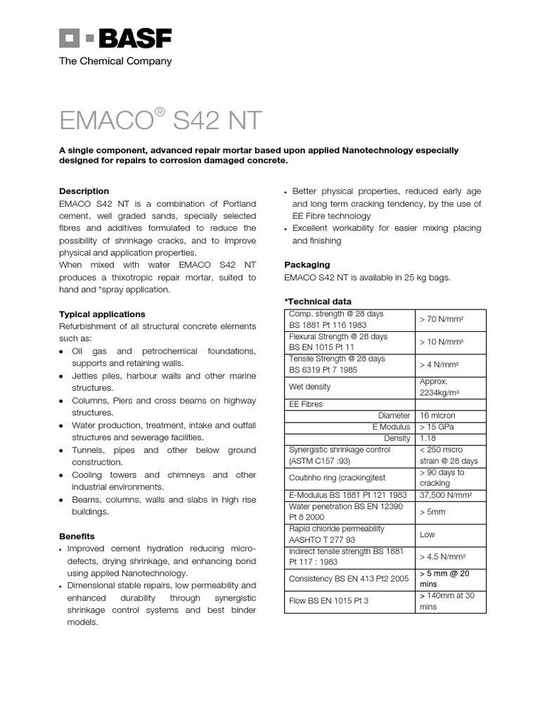 12 - TDS - Emaco S42 NT | Download Free PDF | Concrete | Materials