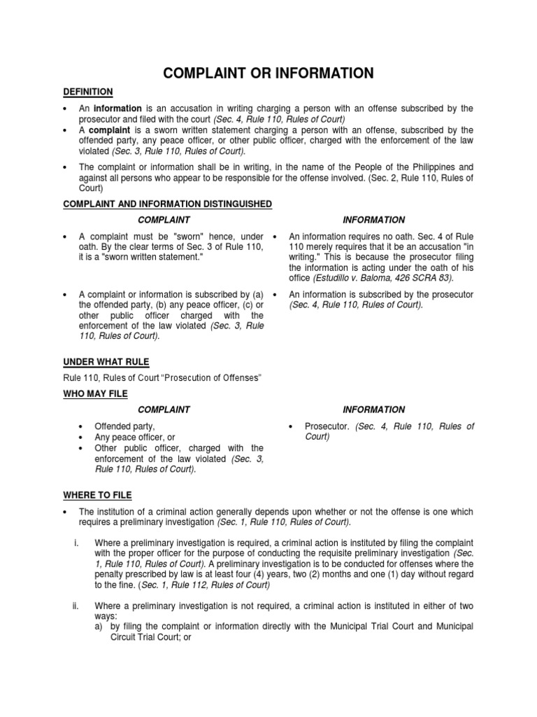 Legal Forms - Complaint or Information | PDF | Crime & Violence | Crime ...