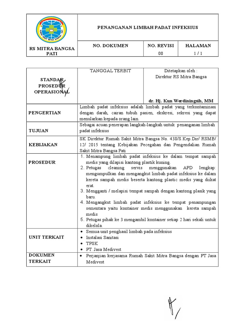 1 Sop Penanganan Limbah Infeksius | PDF
