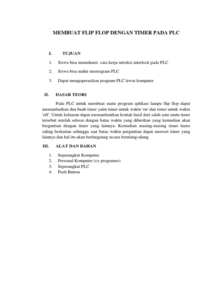 Membuat Flip Flop Dengan Timer Pada PLC | PDF