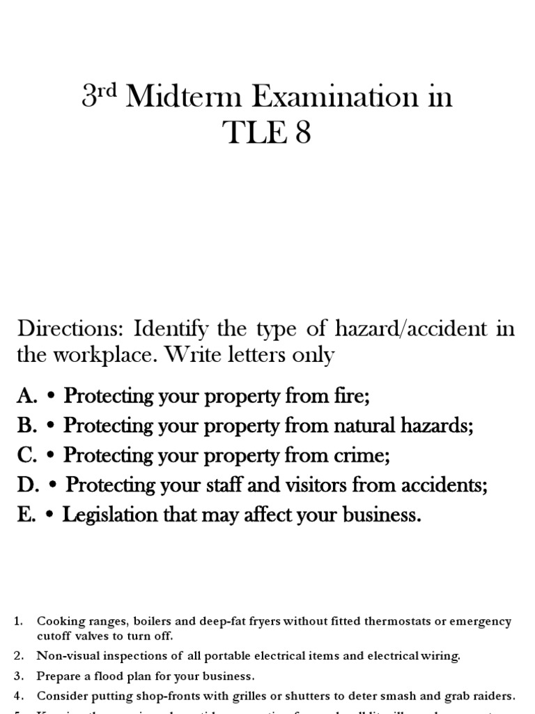 3rd Midterm Examination in TLE 8 | PDF | Kitchen | Electrical Wiring