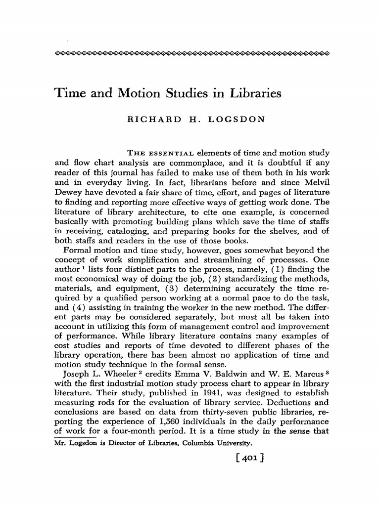 Time and Motion Studies in Libraries: H. Logsdon | Download Free PDF ...