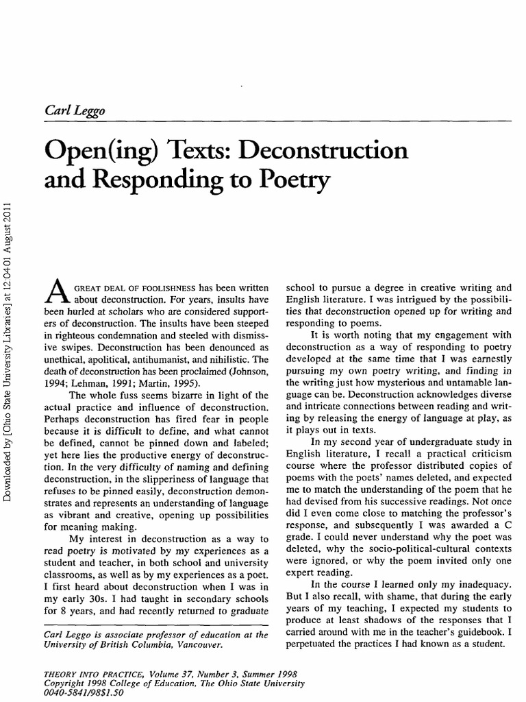 Deconstruction and Responding to Poetry | Deconstruction | Poetry