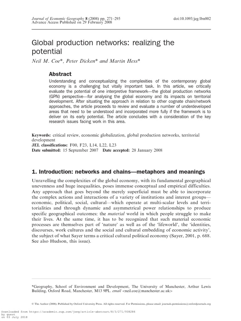 Global Production Networks | PDF | Standardization | Governance