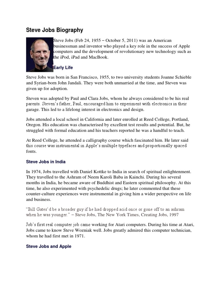 Steve Jobs Biography | Download Free PDF | Steve Jobs | Apple Inc.