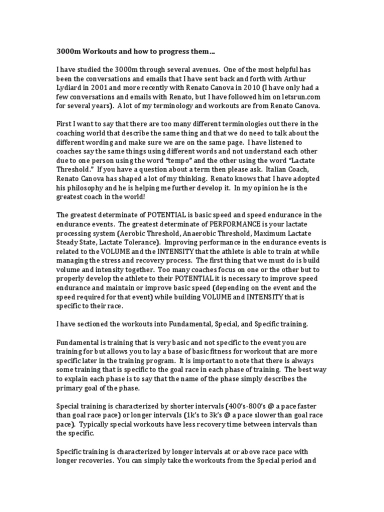 3000m Training Workouts and Progression | PDF | Recreation | Sports