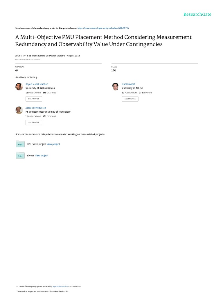 A Multi Objective PMU Placement Method Considering Measurement Redundancy and Observability ...