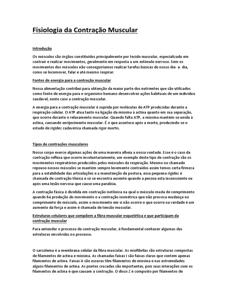 Fisiologia Da Contração Muscular | PDF | Músculo | Anatomia