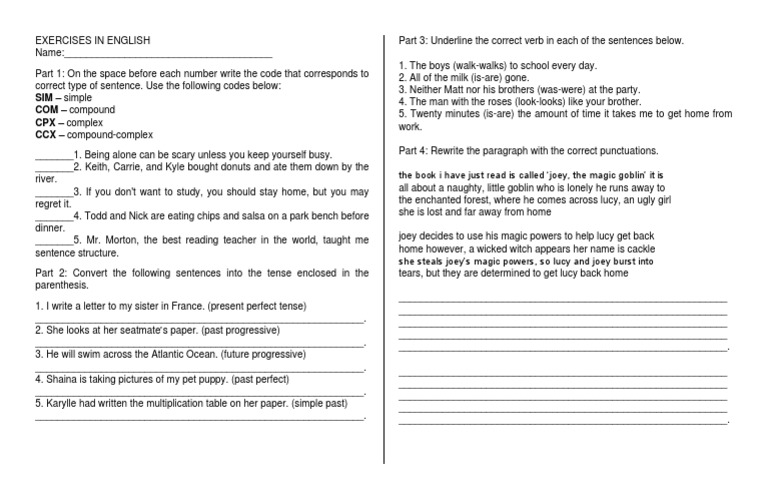 Exercises in English | PDF | Syntax | Language Mechanics