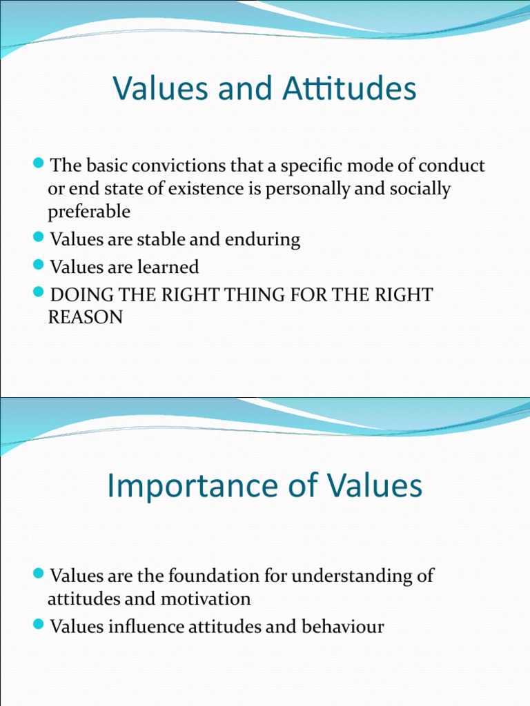 Values and Attitudes | PDF | Attitude (Psychology) | Value (Ethics)