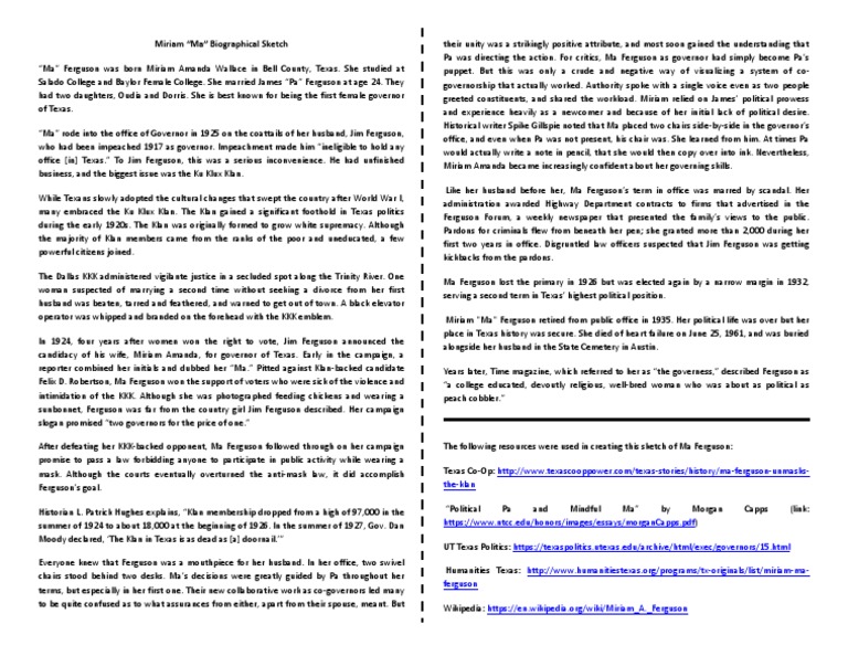 Lesson 23-Ma Ferguson Inb | PDF | Ku Klux Klan | Politics Of The United ...