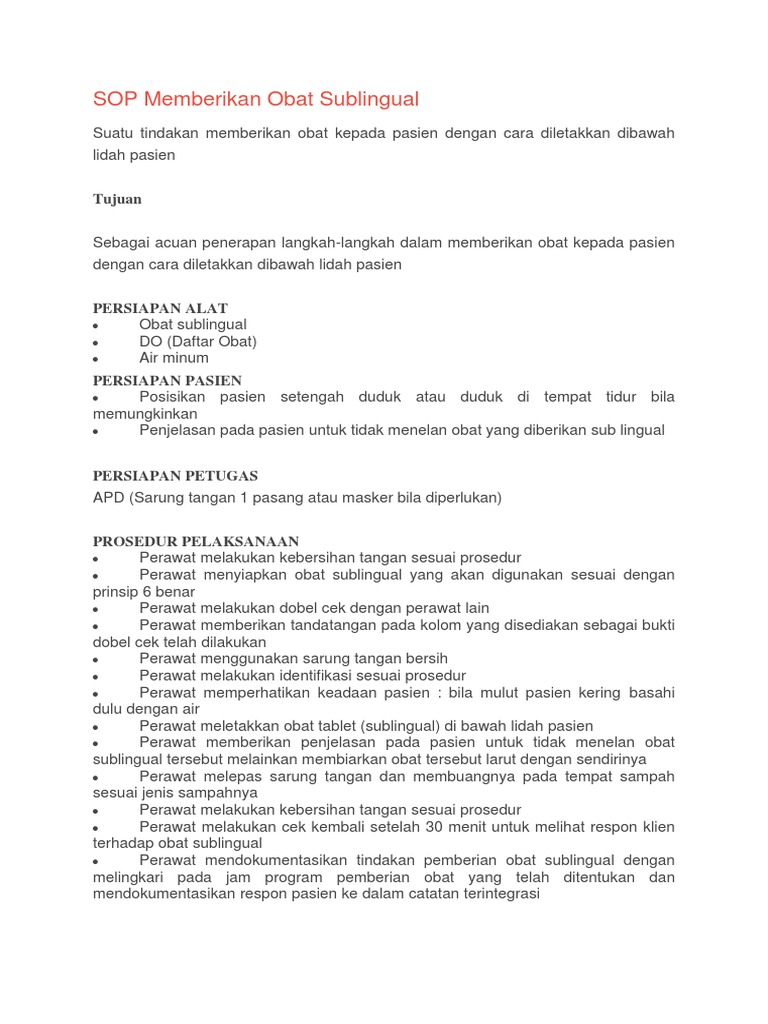 SOP Memberikan Obat Sublingual | PDF